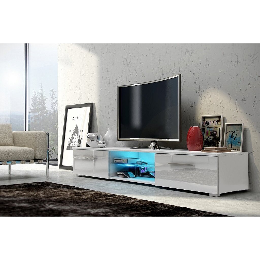 Comoda TV Edith 140 cm LED alb lucios - eMAG.ro