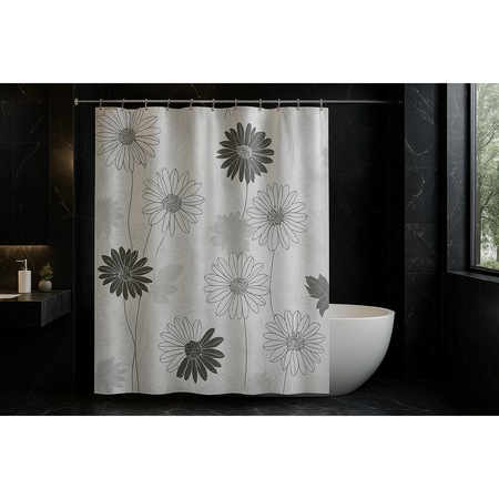 Perdea de Dus 180x180 cm, Model Floral Alb-Negru, Impermeabila, Anti ...