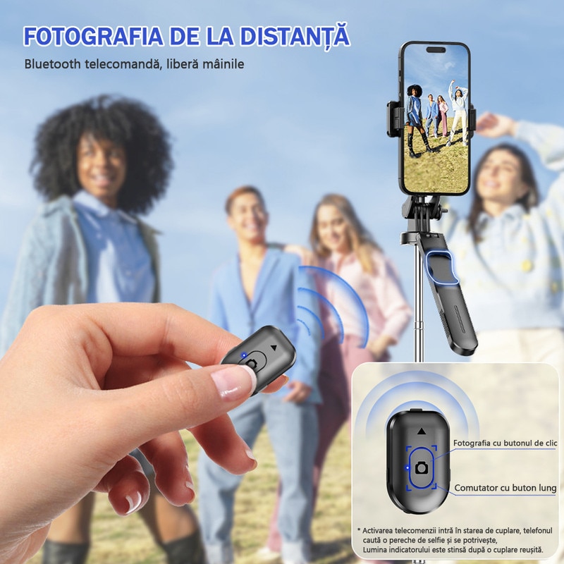 Suport Telefon 2 in 1, Trepied si Selfie Stick, extensie 170cm ...