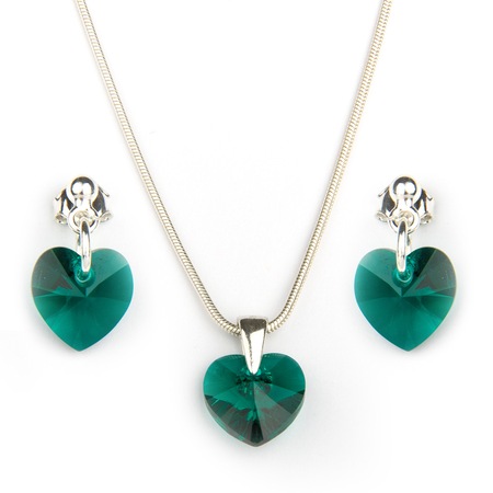 Set Belmondo cercei si medalion inima 10 mm emerald cu surub argint 925 ...