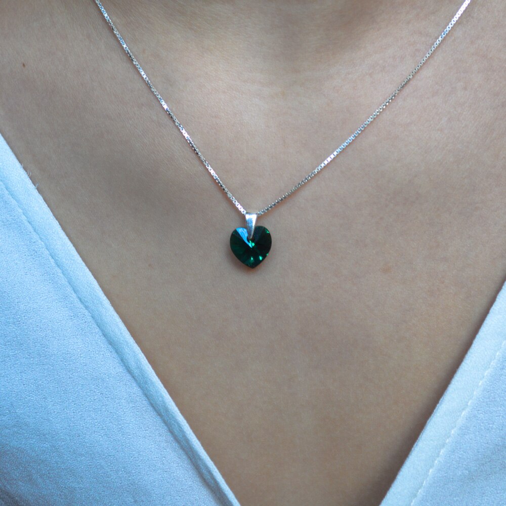 Set Belmondo cercei si medalion inima 10 mm emerald cu surub argint 925 ...