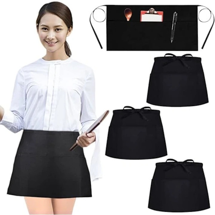 Set 4 sorturi de chelner cu 3 buzunare, impermeabile, negre, 60x30cm ...