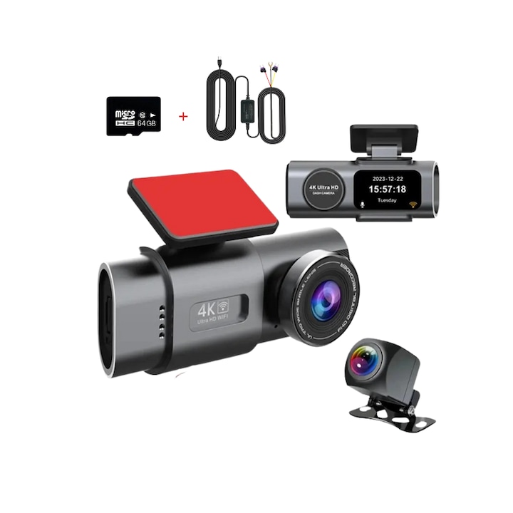 Camera Auto DVR FULL HD 4K 2160P Duala Fata Spate, Card de Memorie SD ...