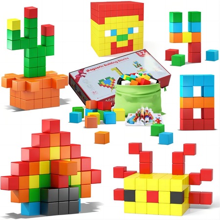 Set de cuburi magnetice 32PCS, jucarii educationale STEM, 7 culori ...