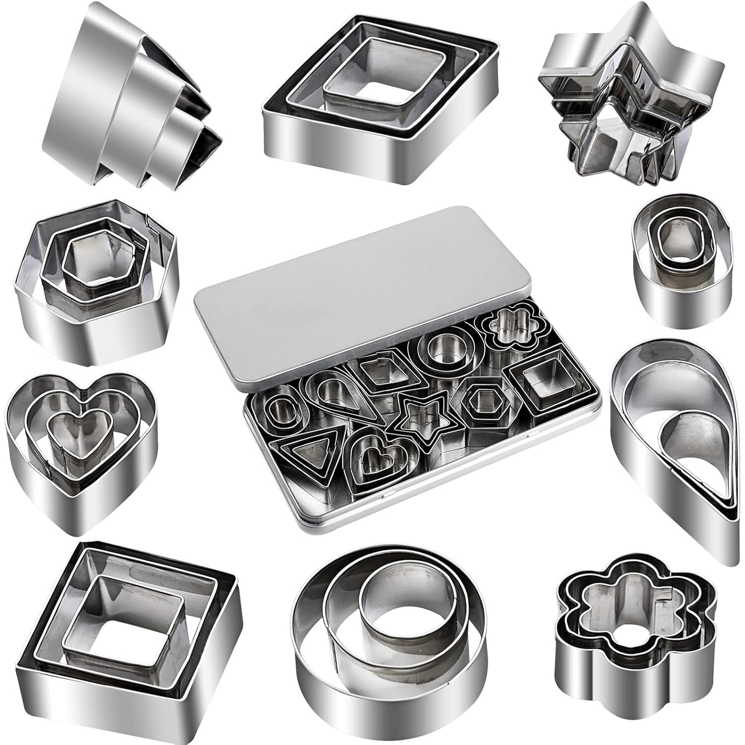Set de 30 forme prajituri din inox, diverse forme, argintii, 1.5-4cm ...