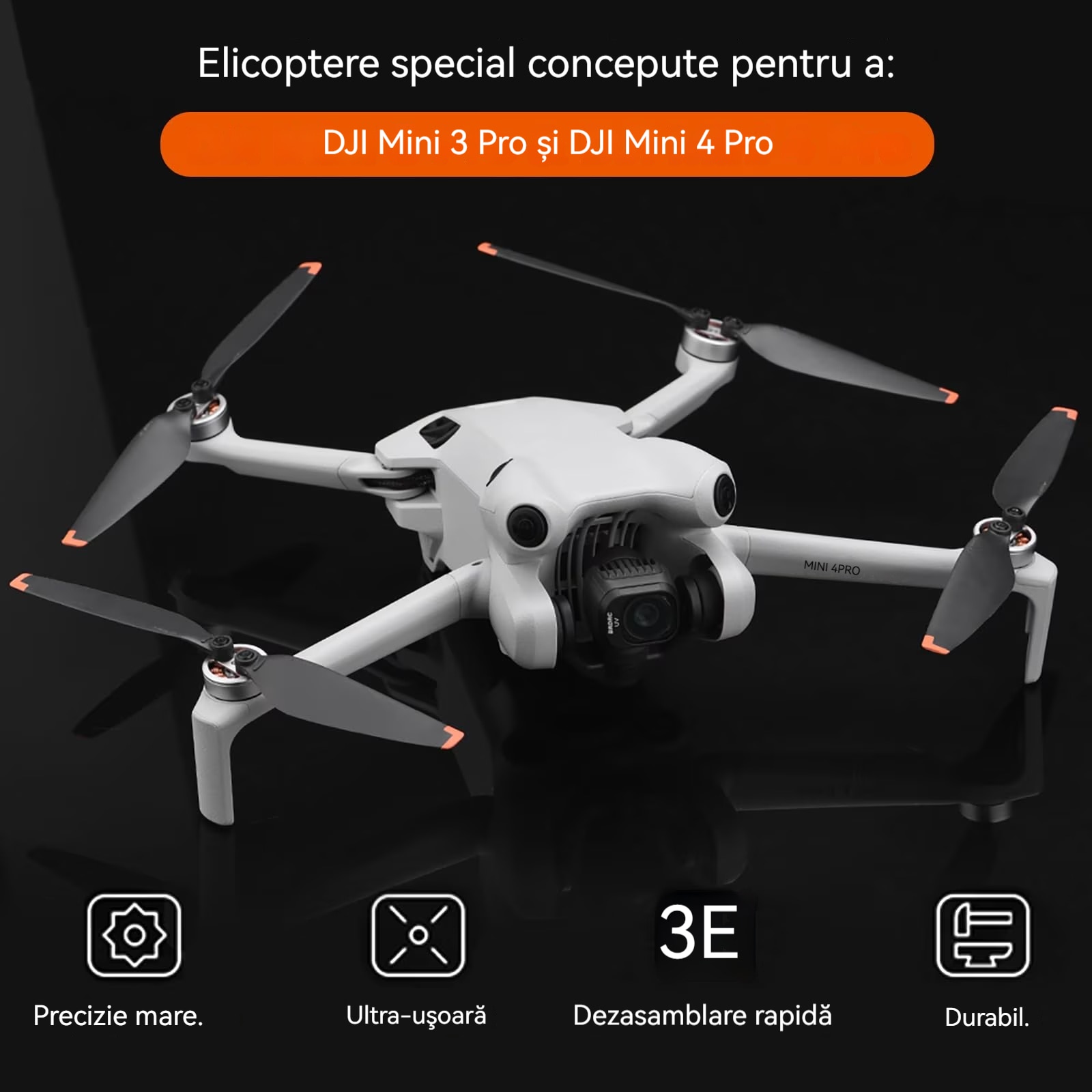 Set 16 Elice Drone, Compatibile cu DJI Mini 4 Pro/Mini 3 Pro, Zgomot ...