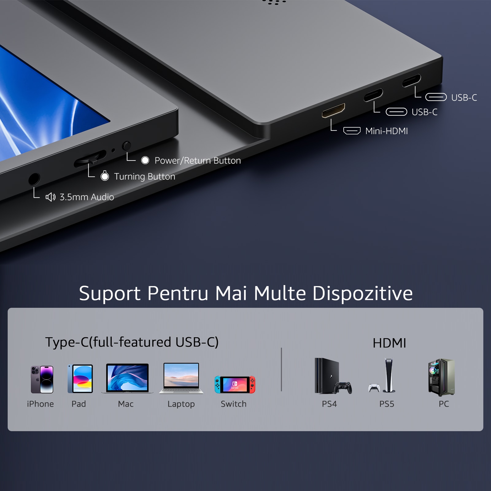 Monitor Portabil, Tehnologia HDR, FULL HD, 15.6 Inci, IPS Display ...