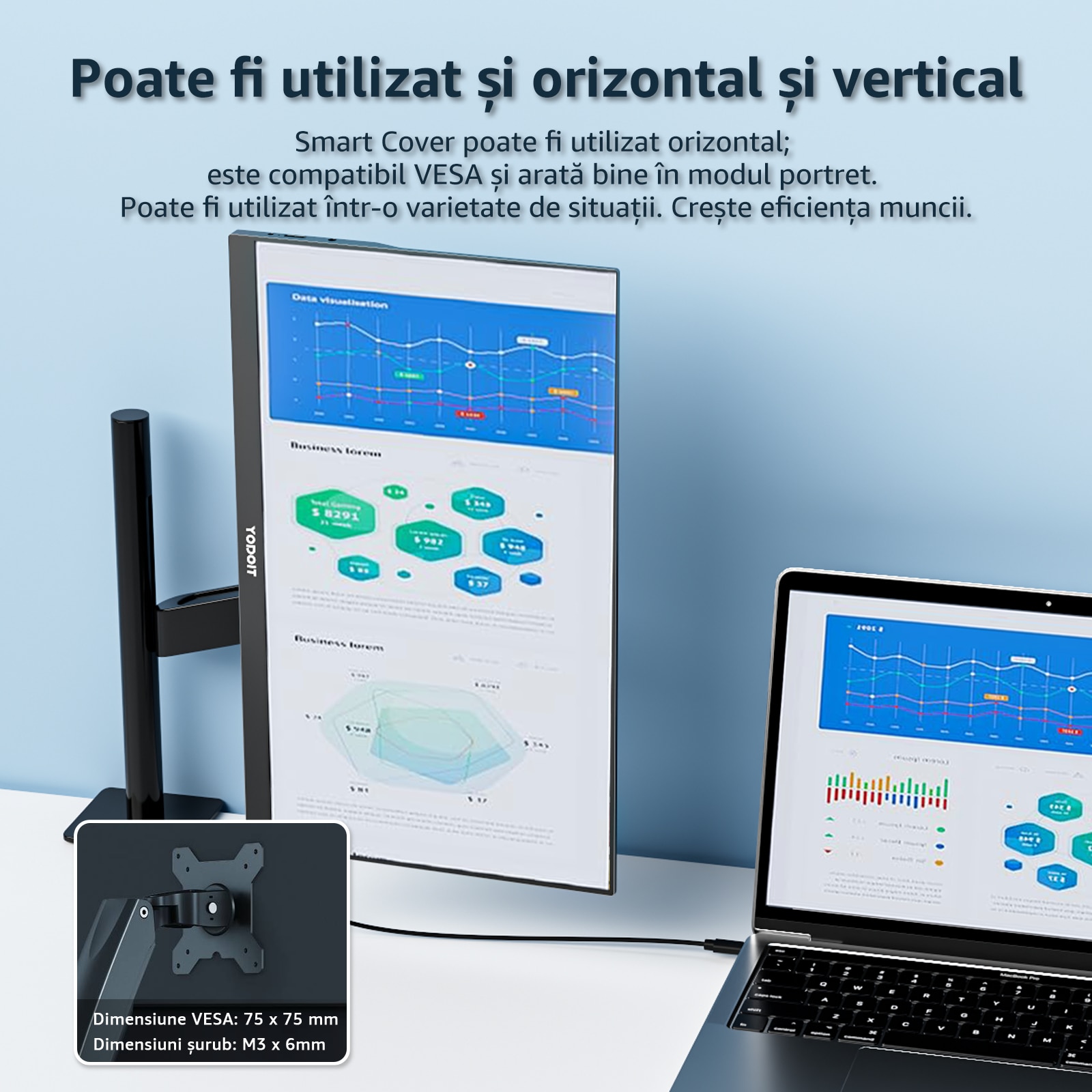 Monitor Portabil 16'', 4K, YODOIT, 3840×2400, FULL HD, LED IPS Display ...