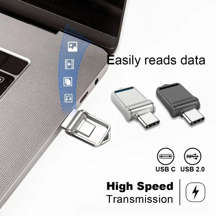 Stick Memorie USB Dicollas®, 2TB/2000GB, USB Type C, Metalic - eMAG.ro