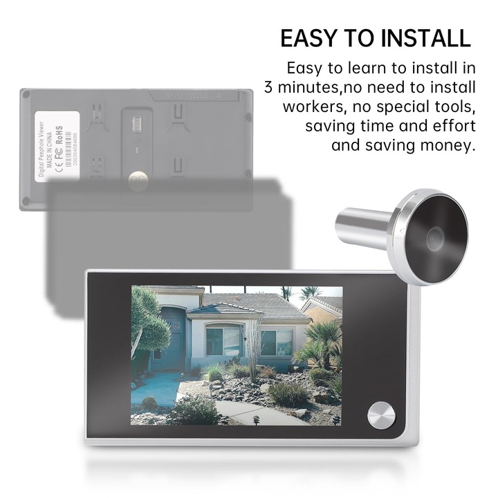 EXCITAT® Monitor LCD wireless 3.5 inch – Vizor inteligent cu camera 120 ...