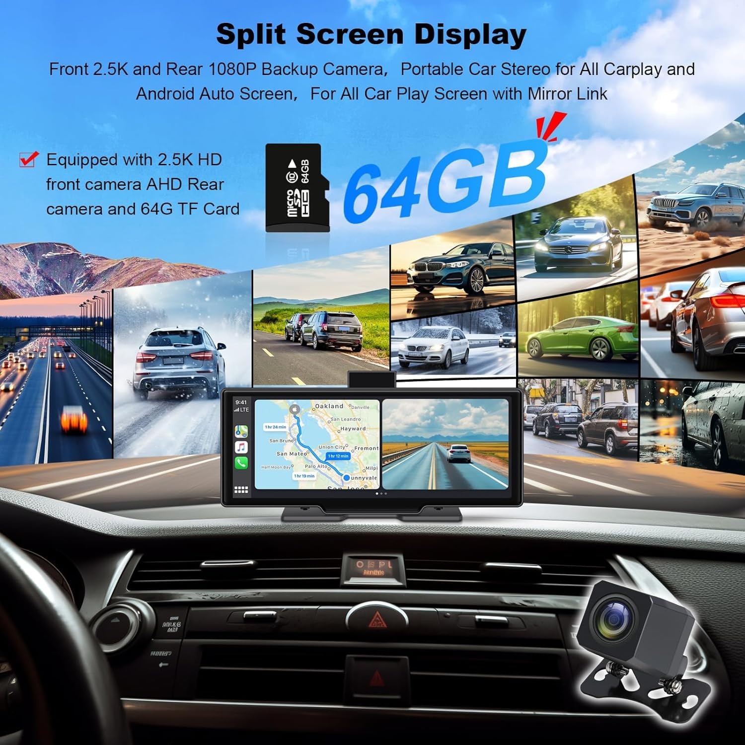 EXCITAT® Navigatie Auto Universala 10.26" IPS HD 4K/1080P Wireless ...