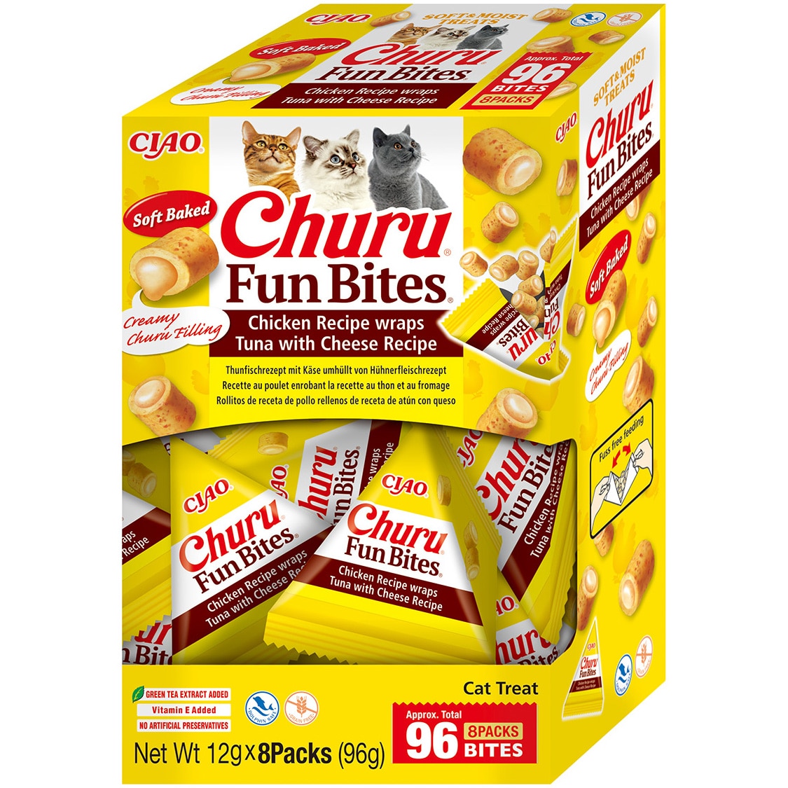 Recompense pentru pisici Inaba Churu Fun Bites Pui, Ton & Branza, 8 x ...