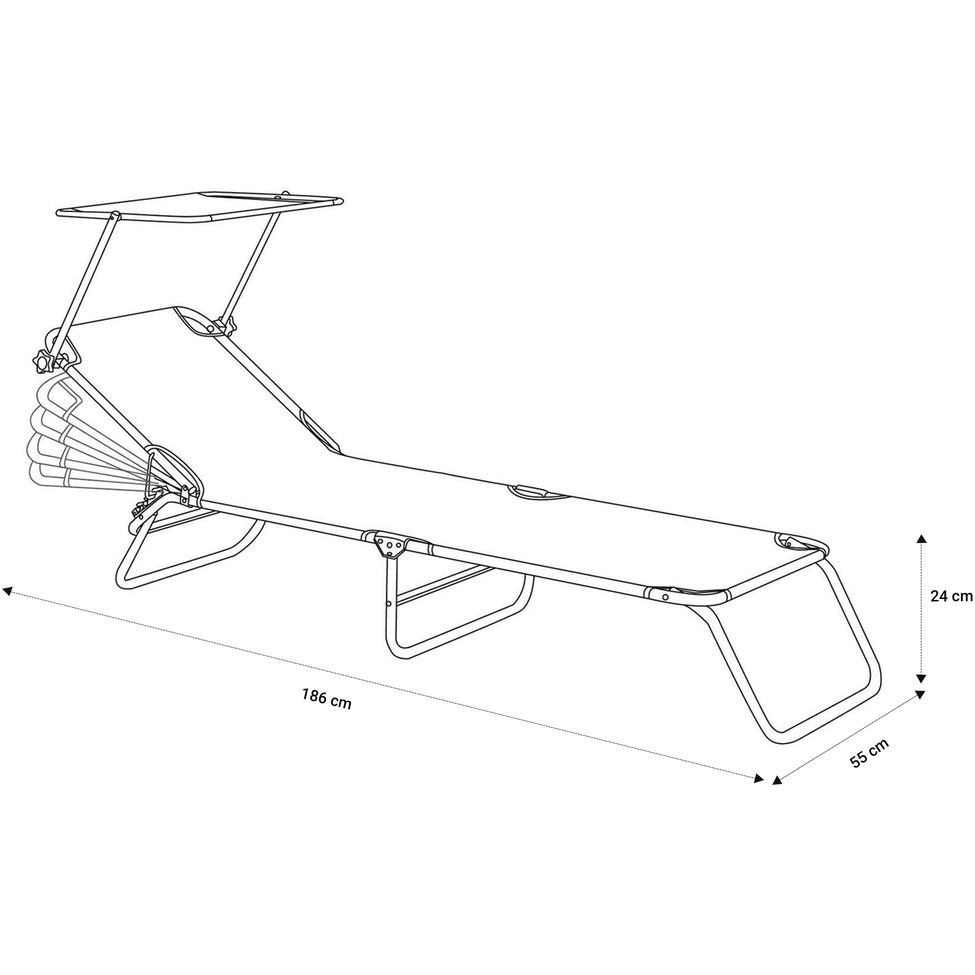 Sezlong pliabil Heinner cu parasolar, dimensiuni 186X55X24 cm, gri ...