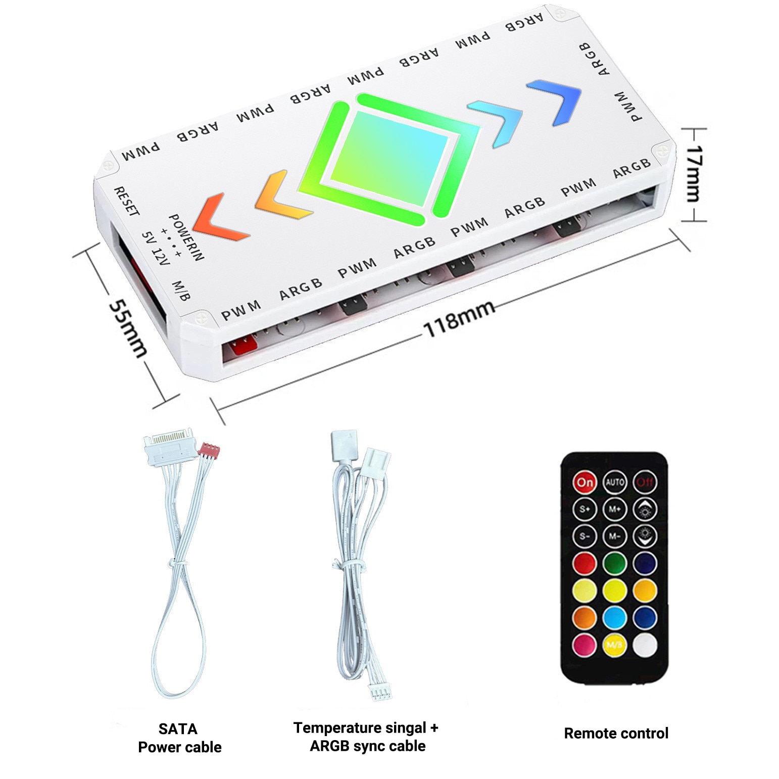 ARGB si PWM HUB 9 PortsFor A-RGB & PWM Case Fan Hub cu controler si ...