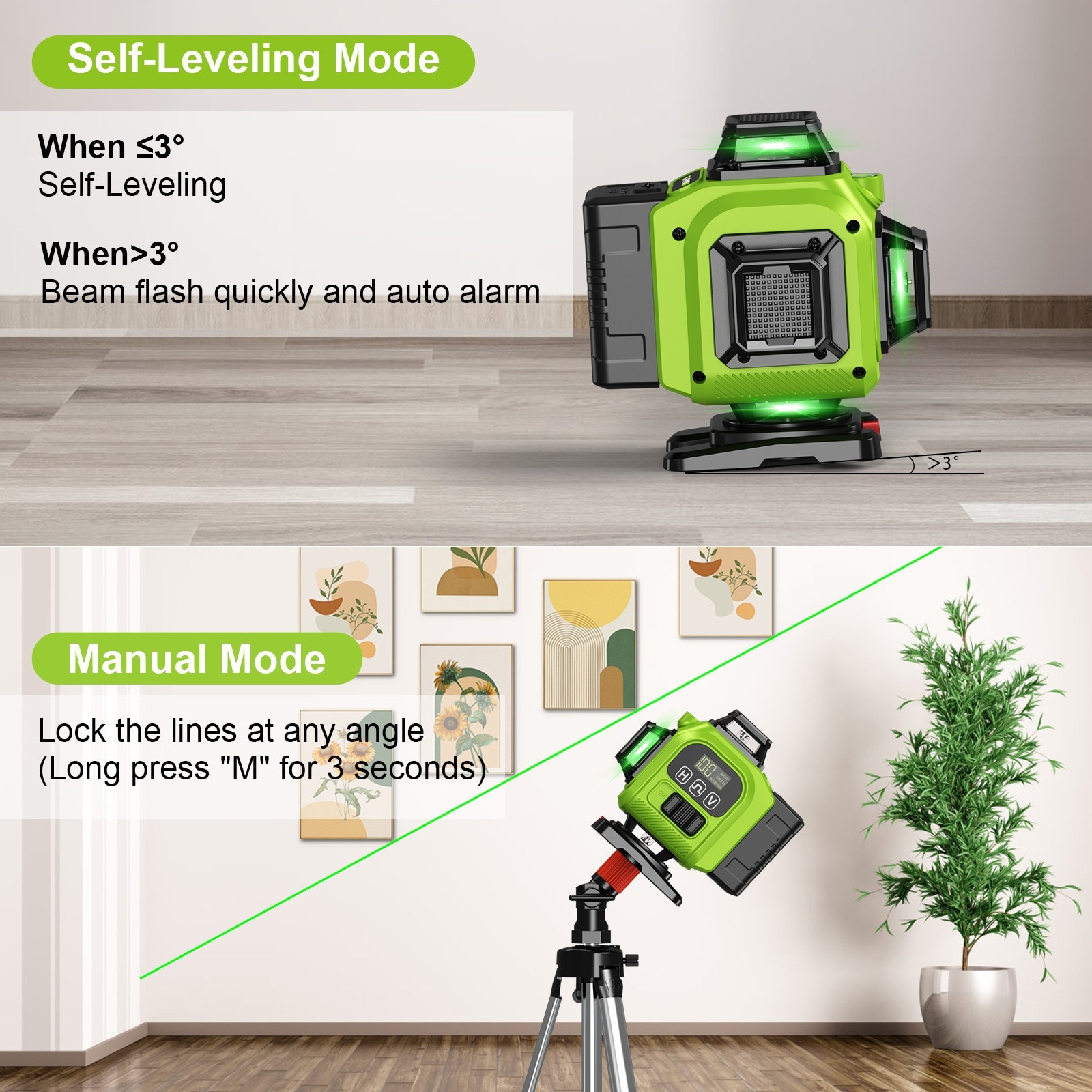 Nivela Laser 4D, 16 linii, Hesasa®, Profesionala, 4x360º, IP-54, 2 x ...
