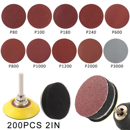 Set De 200 Discuri De Slefuit 50mm Fara Gaura Cu Adaptor Granulatie 80