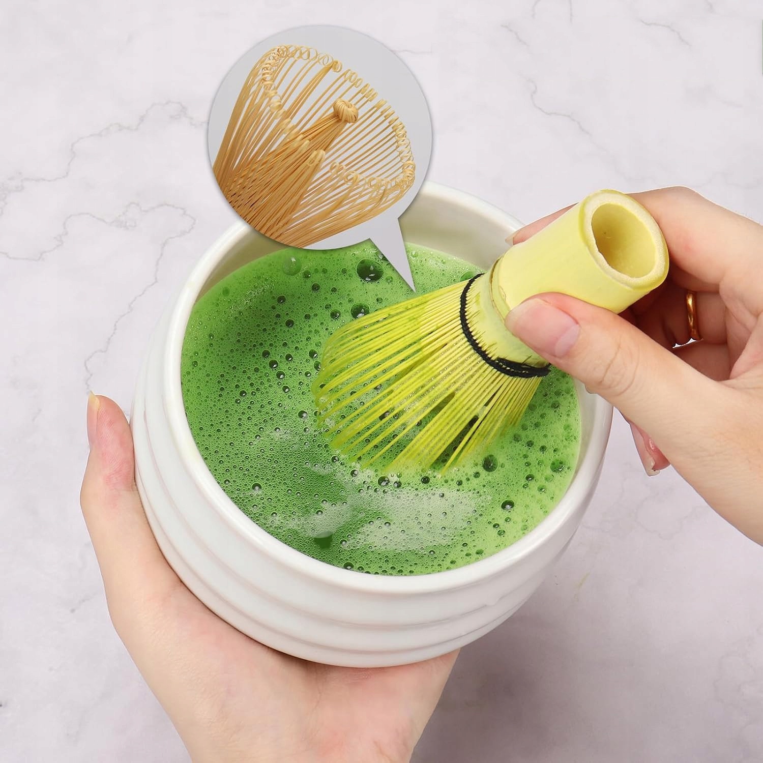 Set 5 Piese de ceai Matcha - Bat Bambus pentru Mixat, Bol Ceramic ...