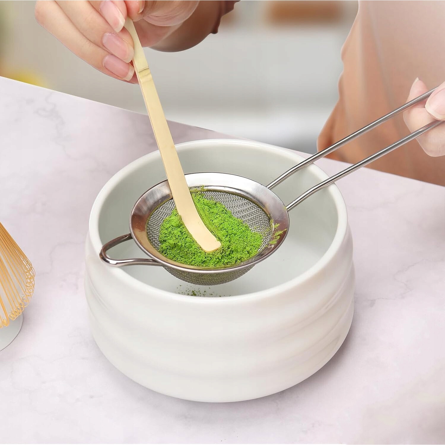 Set 5 Piese de ceai Matcha - Bat Bambus pentru Mixat, Bol Ceramic ...