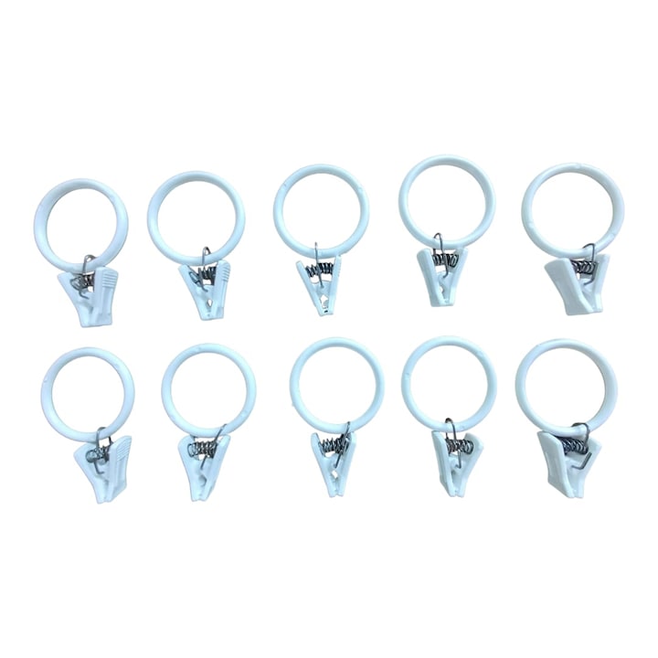 Set 10 de inele din plastic de 42 mm pentru perdele/draperii + cleme ...