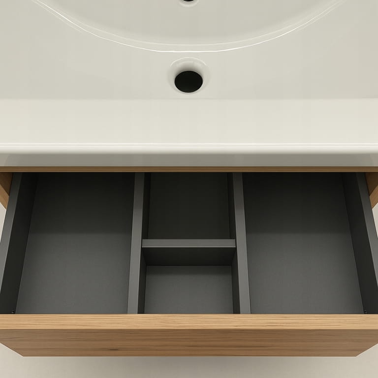 Dulap baie cu lavoar, DomoDomo, PAL / Ceramica, 84 x 50 x 40 cm, Stejar ...