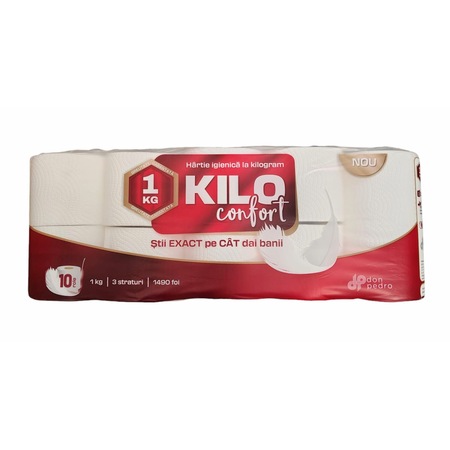 Hartie igienica Kilo Confort Plus, 3 straturi, 10 role, 1490 foi - eMAG.ro