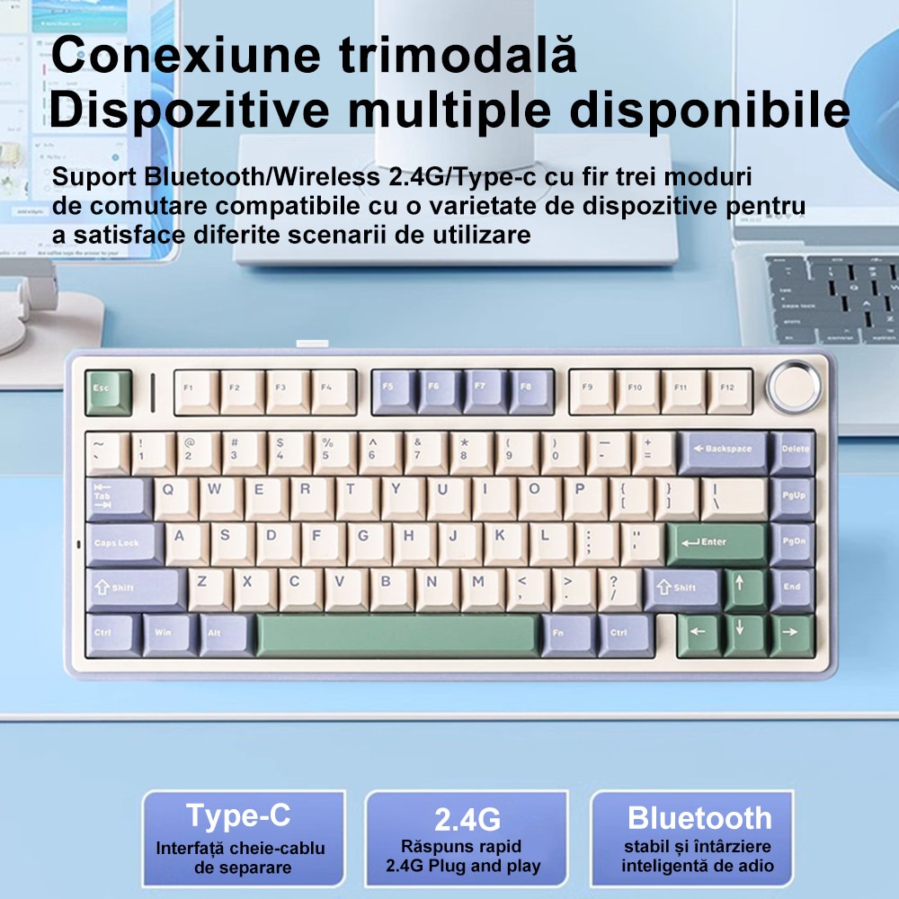 AULA F75 mechanikus gamer billentyűzet - Harvester kapcsolók, 3 üzemmód ...