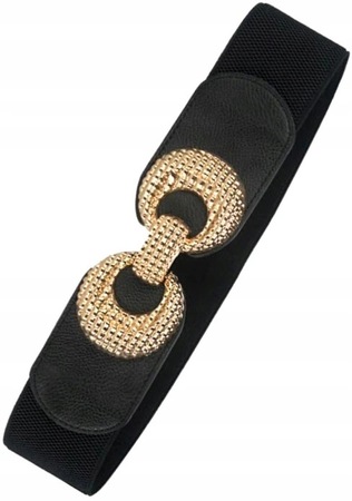 Curea elastica dama, neagra/aurie, 65x89cm, latime 6cm, insertii din ...