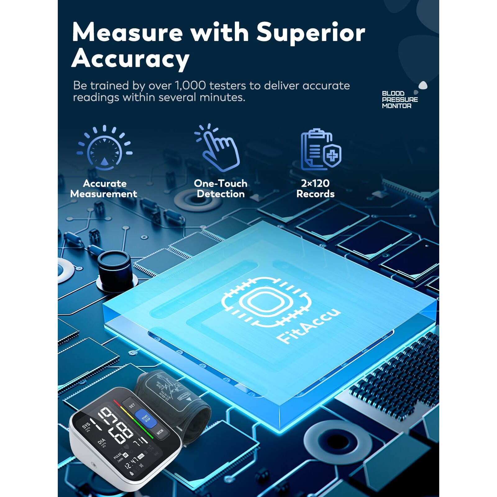 Tensiometru de brat complet automat SHIJOOE®，Afisaj LCD cu caractere mari，Masurare Tensiune ...