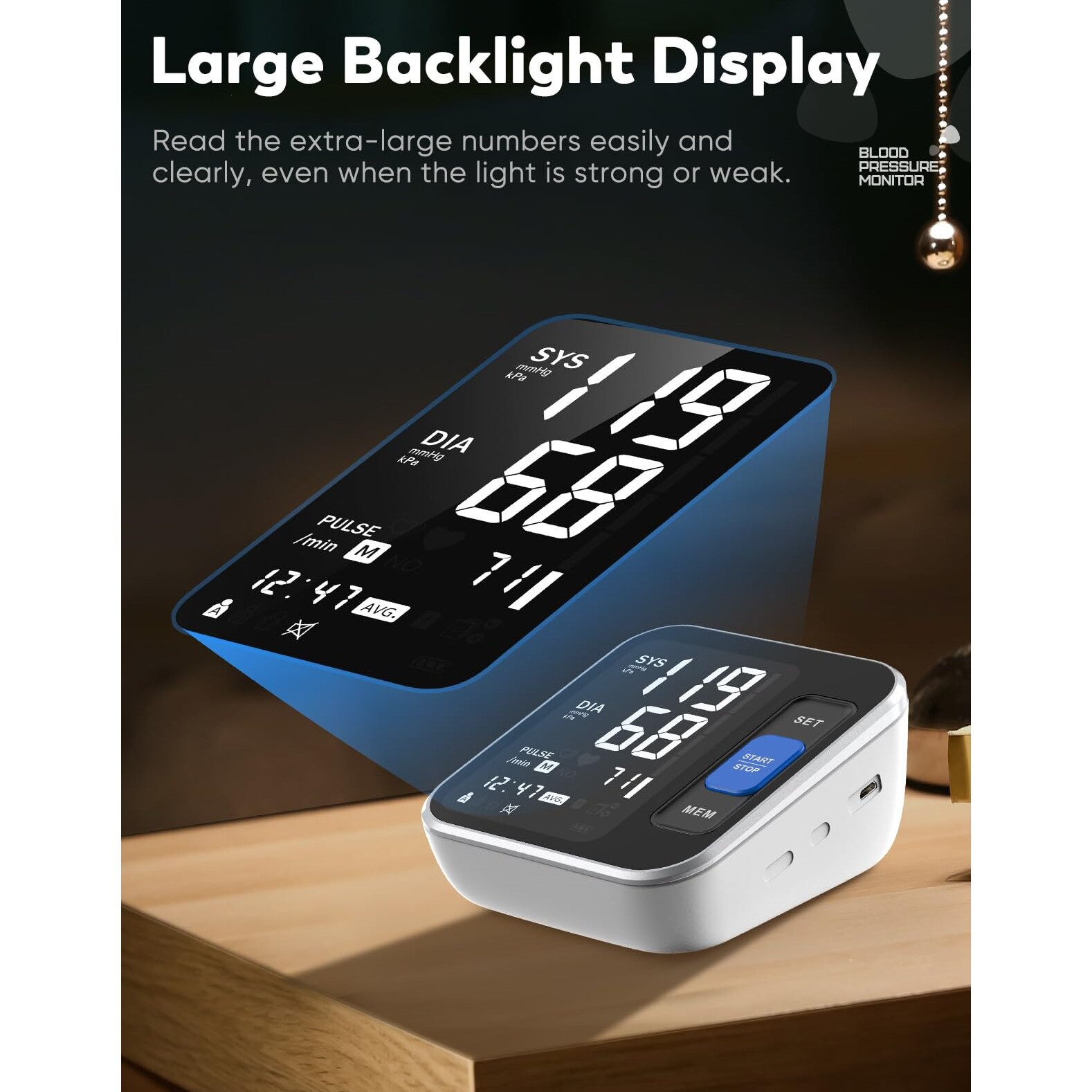 Tensiometru de brat complet automat SHIJOOE®，Afisaj LCD cu caractere mari，Masurare Tensiune ...