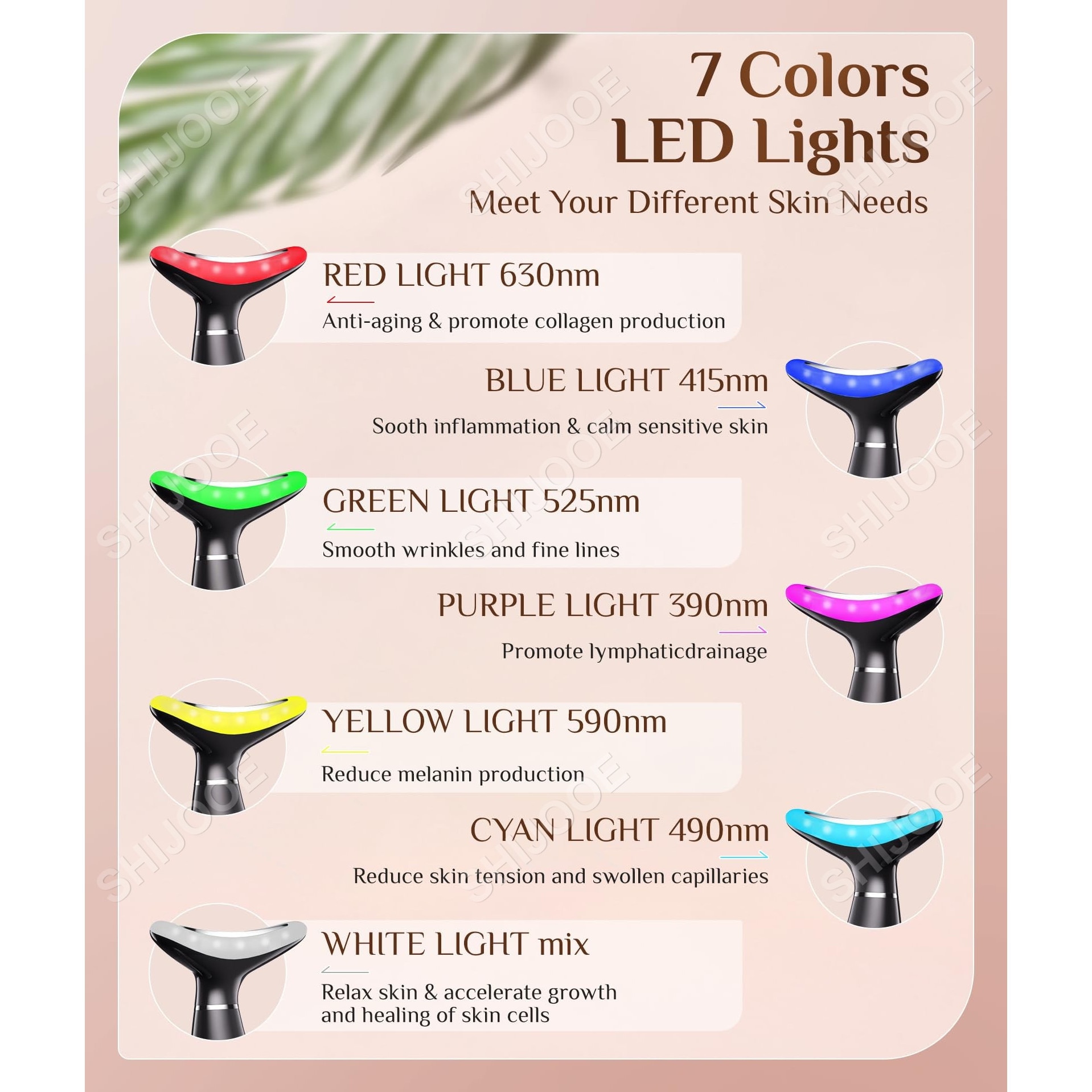 7 в 1 професионален уред за лице, SHIJOOE®, 7 цветови режима, функция загряване, намаляване на ...