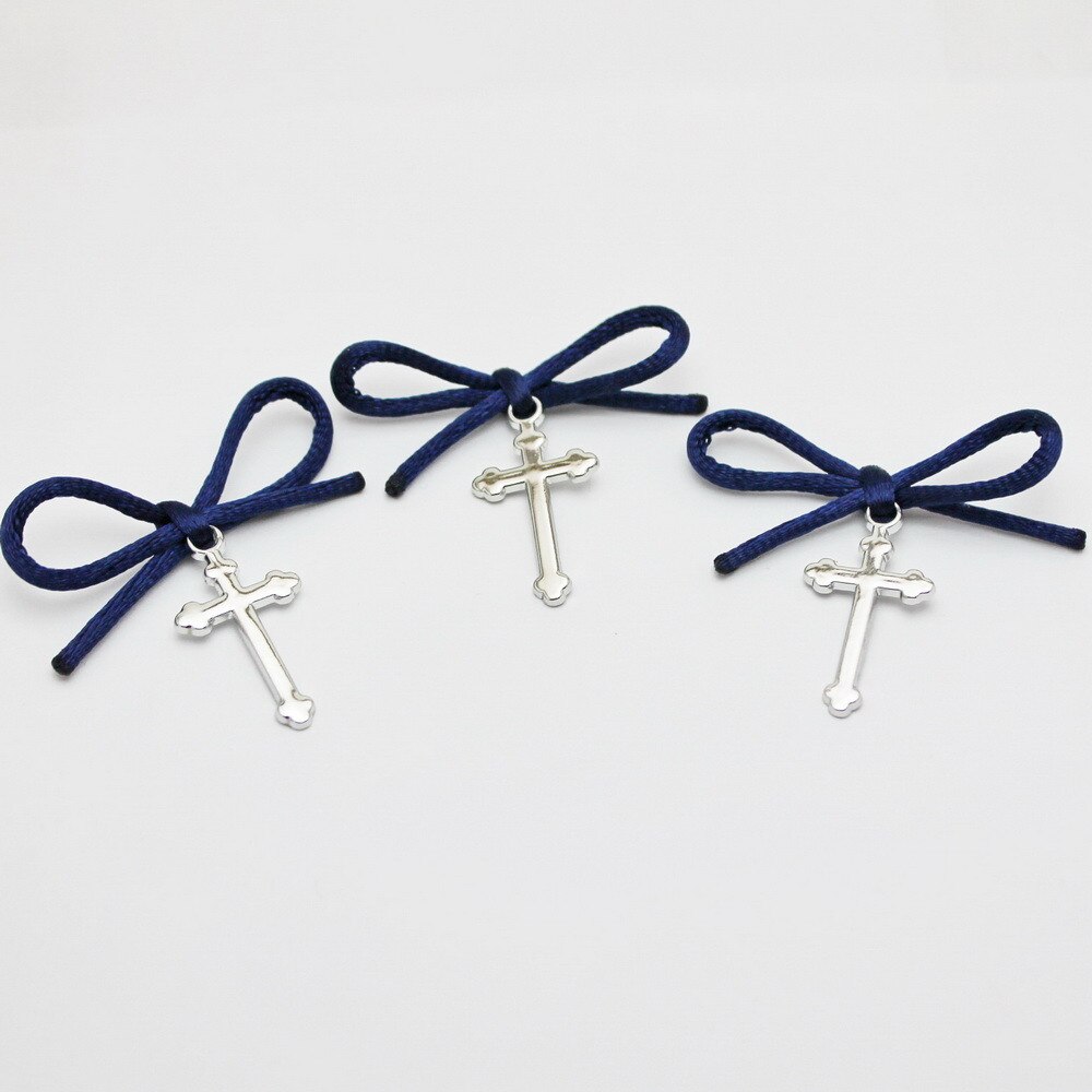 Set 50 cruciulite botez baiat cu snur bleumarine si cutie decorata ...