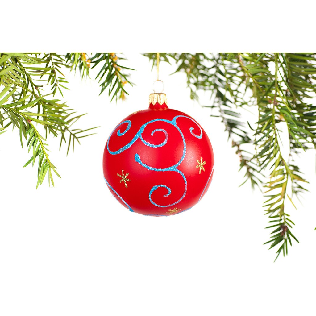 Glob de sticla, 10 cm, rosu-mat cu ingeras, pictat manual - eMAG.ro
