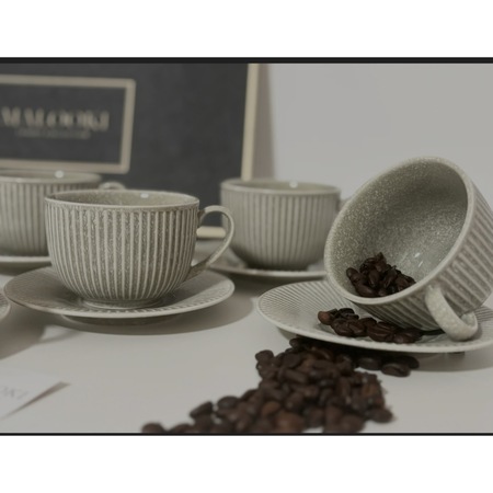 Set de 6 cesti de cafea cu 6 farfurii, 150 ml, ceramica Malooki Luxury ...
