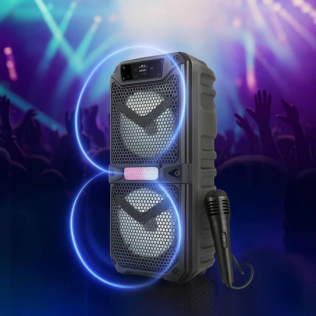 Boxa Bluetooth Blasko Cu Acumulator, difuzoare mari de 8 inch, + BONUS ...