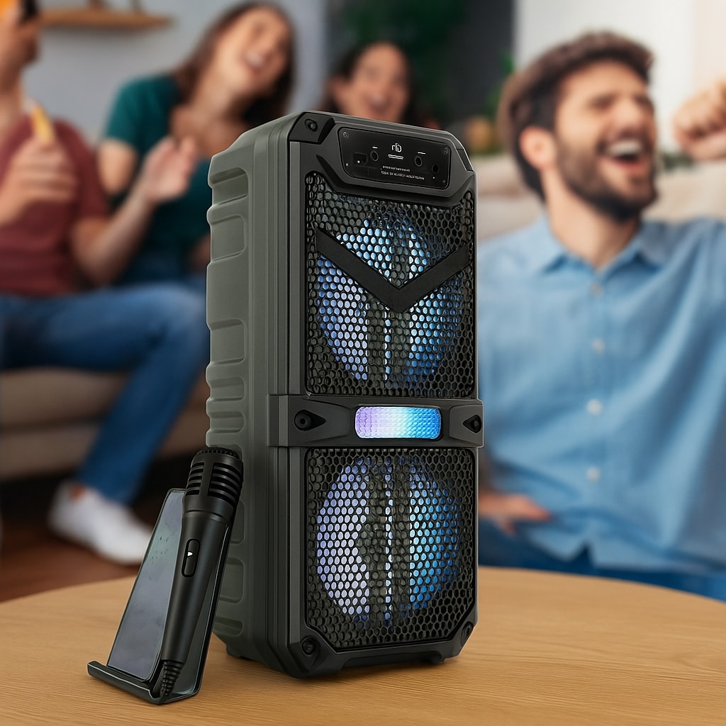 Boxa Bluetooth Blasko Cu Acumulator, difuzoare mari de 8 inch, + BONUS ...