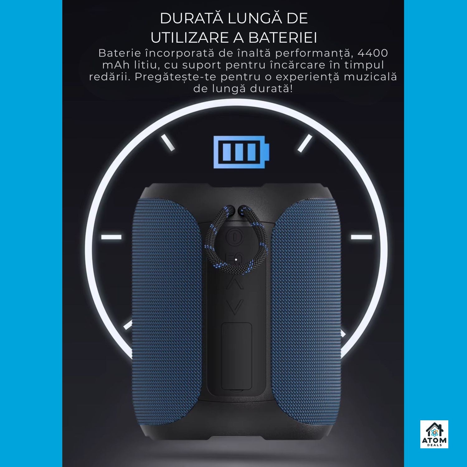 Boxa portabila ATOM Deals®, waterproof IPX7, sunet stereo 40W cu bass ...