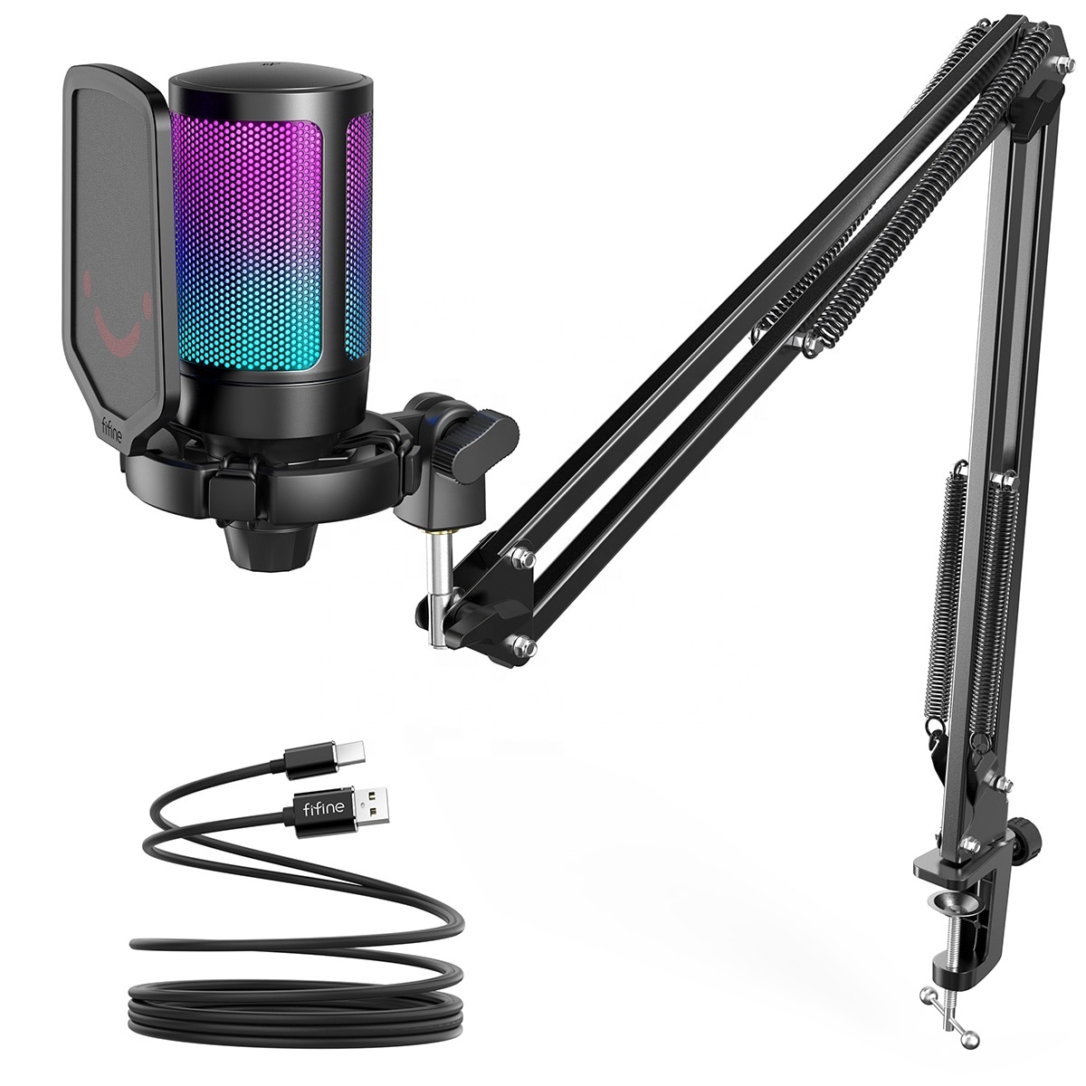 Microfon de studio cu condensator Fifine A6T AMPLIGAME USB RGB pentru ...