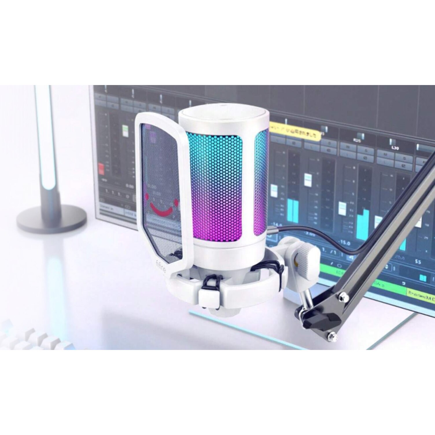 Microfon de studio cu condensator Fifine A6VW AMPLIGAME USB RGB Plug ...