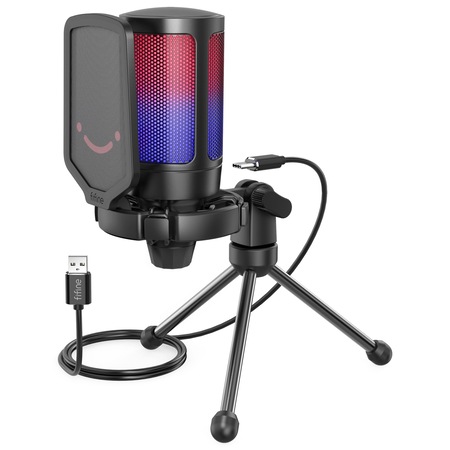 Microfon de studio cu condensator Fifine A6V AMPLIGAME RGB pentru ...