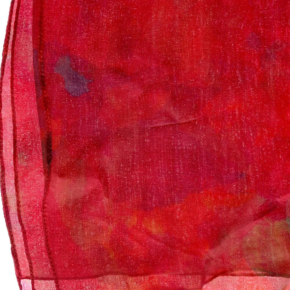 Esarfa matase rosie cu imprimeu floral 50 x 50 cm, Meli Melo Paris ...