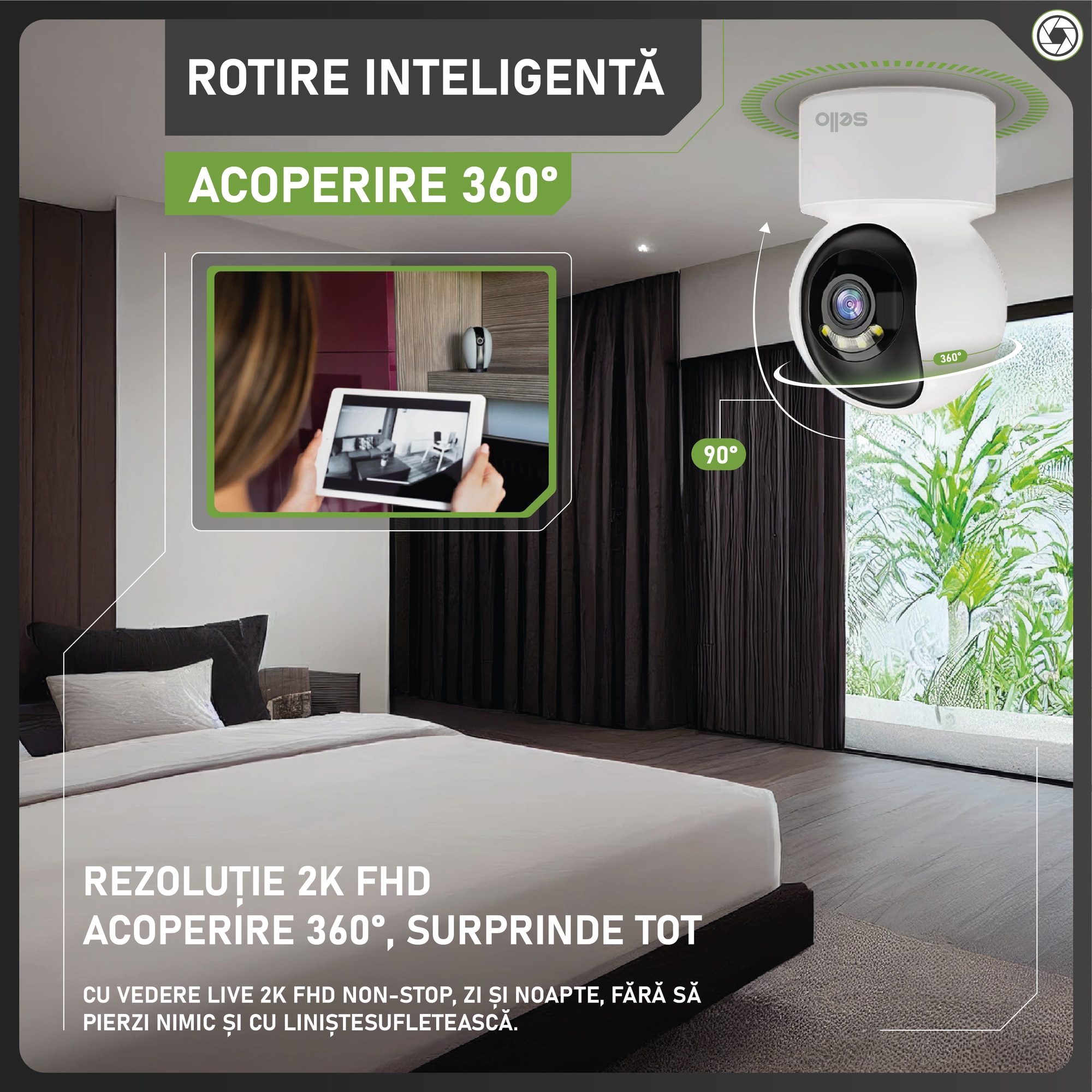 Camera de Supraveghere Wi-Fi Sello® 5MP Full HD, Rotativa pentru ...