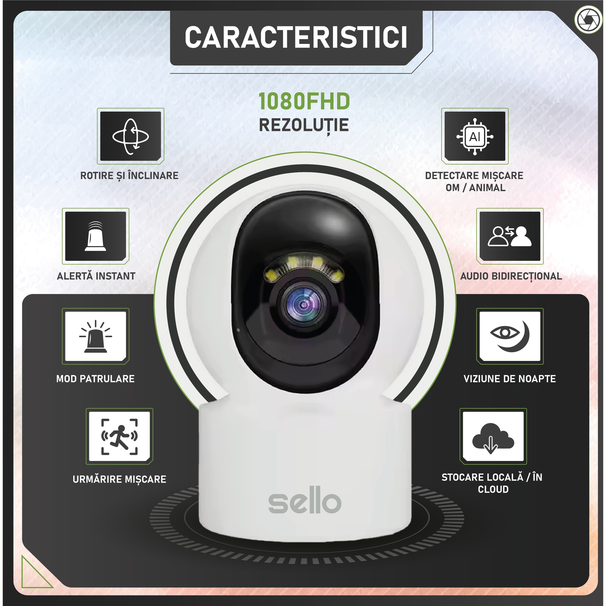 Camera de Supraveghere Wi-Fi Sello® 5MP Full HD, Rotativa pentru ...