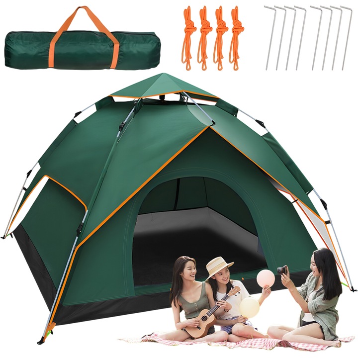 Cort Camping 3-4 Persoane, Impermeabil, Automata Pop-Up, 2 usi ...
