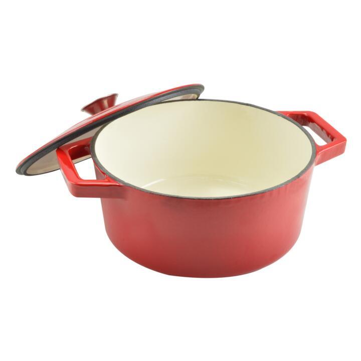 Oala de fonta emailata cu capac, maner din inox, rosie, 4 L, Perfect ...