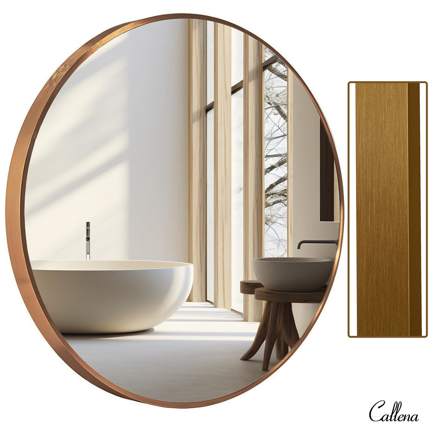 Oglinda rotunda, 50cm, aluminiu, bronz metalizat, periat, Callena - eMAG.ro