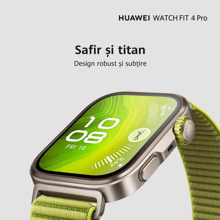 Smartwatch HUAWEI Watch Fit 4 Pro, Titanium Color Body with Green Woven ...