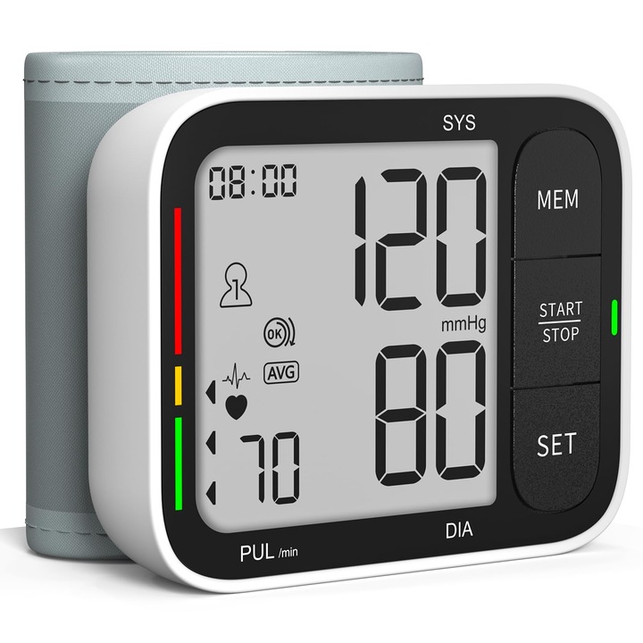 SHIJOOE® Апарат за измерване на кръвно налягане за китка, голям LCD дисплей, измерване на ...