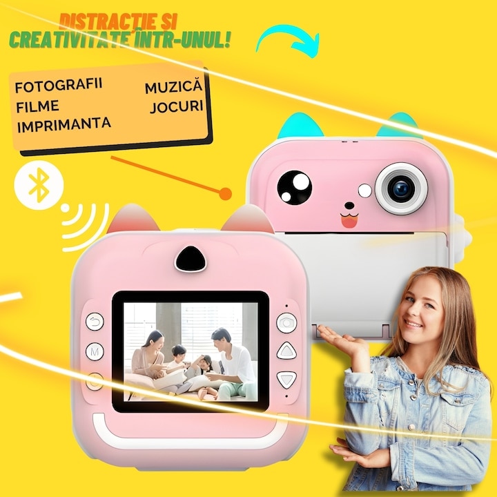 Aparat Foto Instant Copii Arhatreya®, 10 role, 48px, destinata copiilor ...