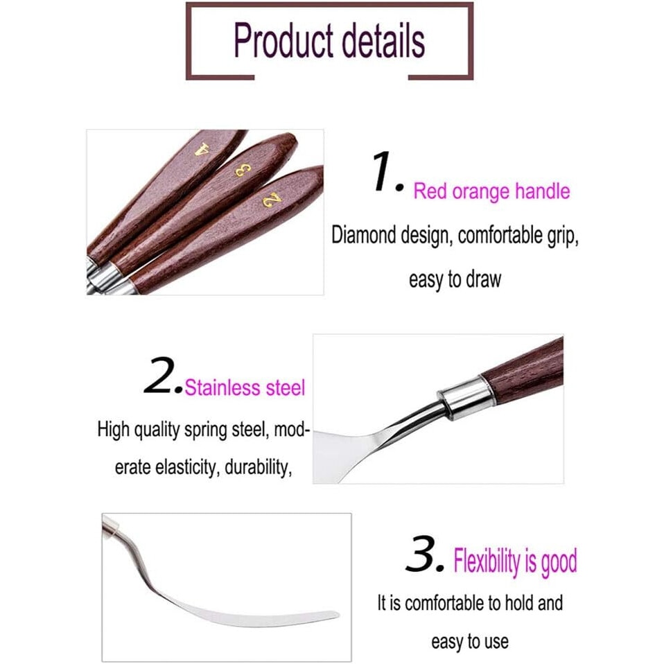 Set 5 spatule pentru pictura, inox, rosu, diverse modele - eMAG.ro