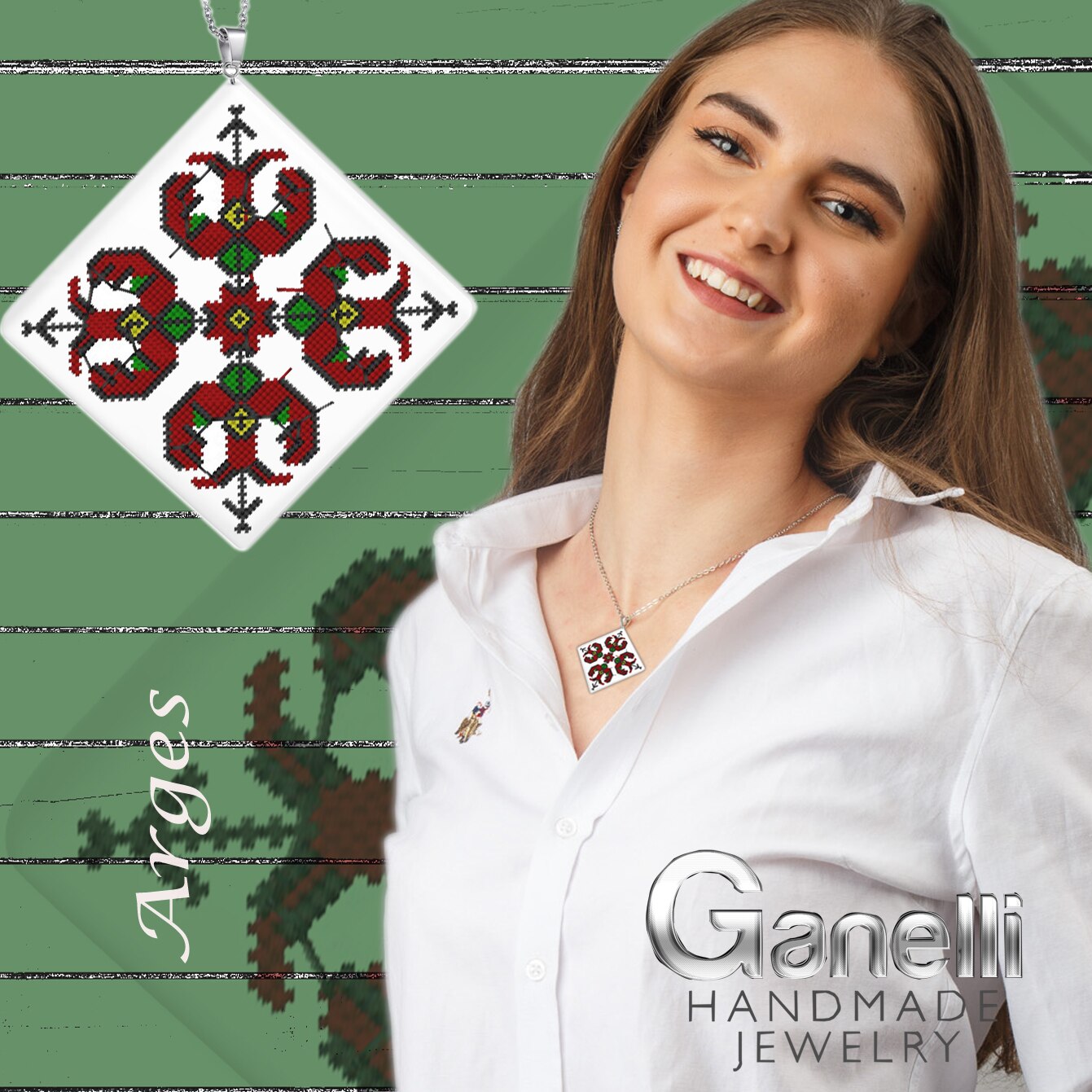 GANELLI Jewelry & handmade Kerámia medál, román nemzeti motívumokkal ...